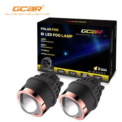 China GCAR M628-3S 3.0inch Dual Beam White Yellow Tricolor Fog Light H11 9005 HB3 Bi-led Projector Len Led Car Headlight for sale