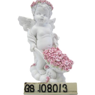 China Wedding Decortation White Angel with Flowers Cupid Statue Figurine for sale
