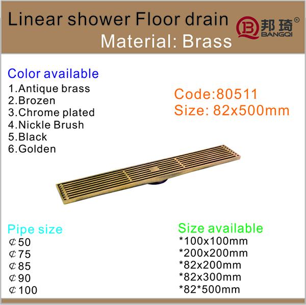 bathroom Brass square floor drain easy clean easy installation 83*500 Floor drain gold brass floor waste drain