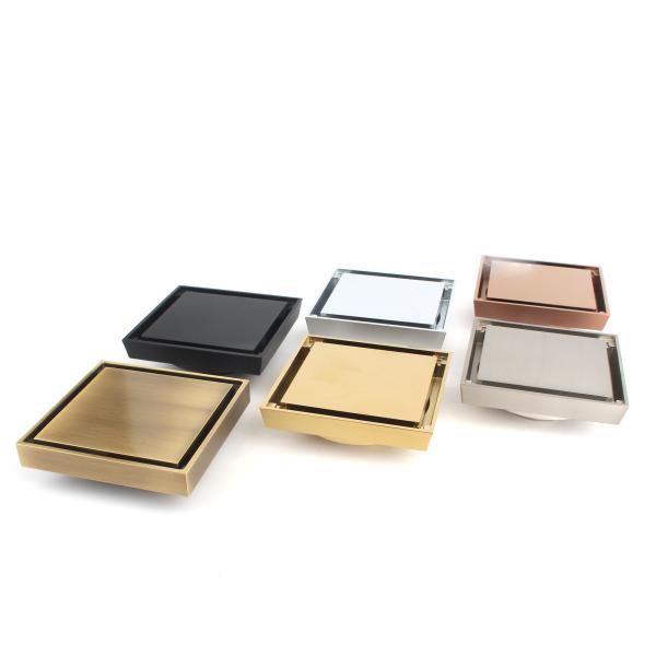 Quality Hotel Washroom Shower Strainer Brushed Brass Floor Drain with Square Tile Insert for sale
