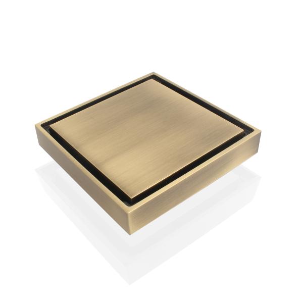 Quality Hotel Washroom Shower Strainer Brushed Brass Floor Drain with Square Tile Insert for sale