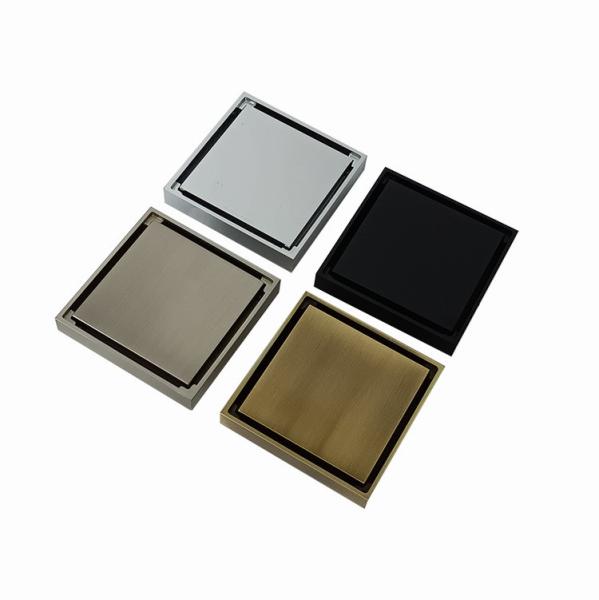 Quality Hotel Washroom Shower Strainer Brushed Brass Floor Drain with Square Tile Insert for sale