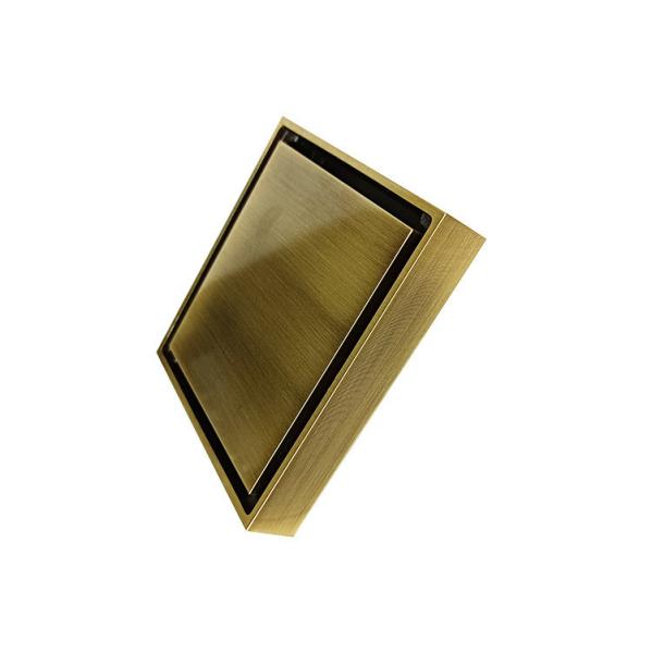 Quality Hotel Washroom Shower Strainer Brushed Brass Floor Drain with Square Tile Insert for sale