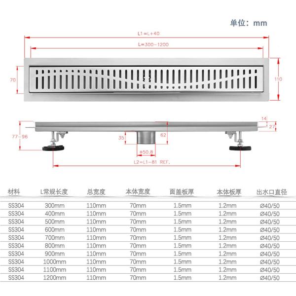 Quality Modern 24-Inch Anti-Odor Stainless Steel Long Floor Drain Hotel Use Shower Hair for sale