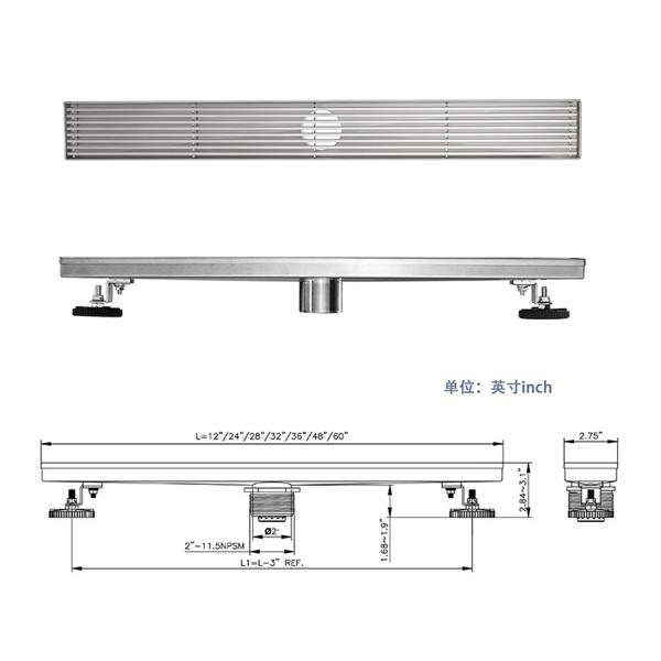 Quality Modern Mesh Brushed Nickel Shower Floor Drain Long Stainless Steel Trap Factory for sale
