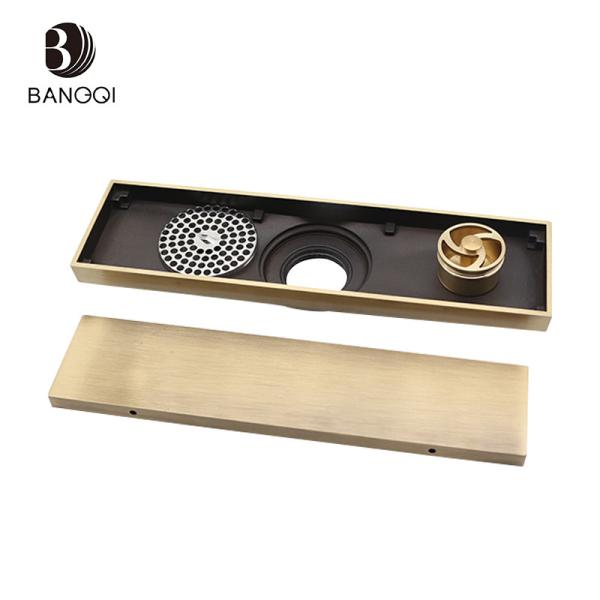 Quality Bathroom Stainer Antique Brass Color Invisible Long Floor Drain for Shower for sale