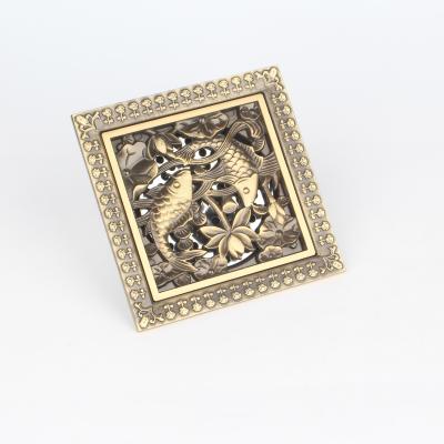 China Factory Sale Modern Brass Antique Double Carp Lucky round Bathroom Square Floor Drain with Waste Strainer Function for Hotels for sale