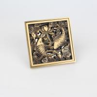 Quality Antique Brass 4-Inch Square Bathroom Shower Floor Drain with Vintage Fish for sale