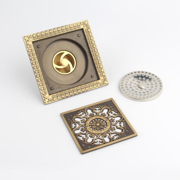 Quality Strainer Style 6 Inch Square Anti-odor Bathroom Brass Floor Drain Cover Chrome Plated for sale
