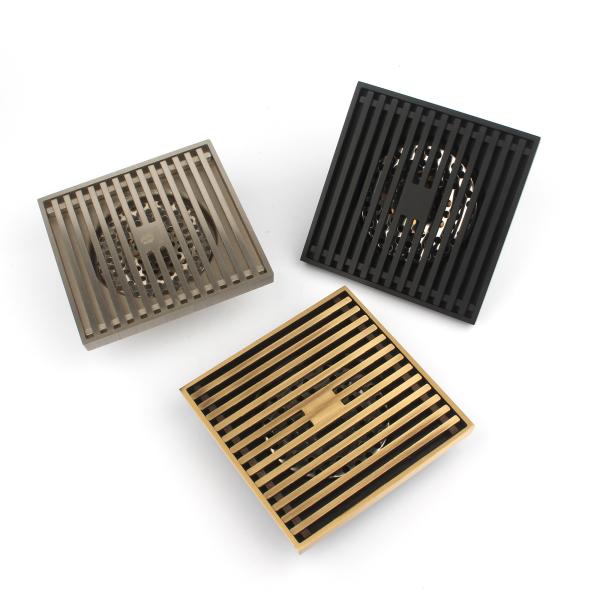 Quality Brass Material Anti-odor Bathroom Shower Floor Drains Bath Square Antique Floor Drain Grate Brass Floor Waste Drain Color Box for sale