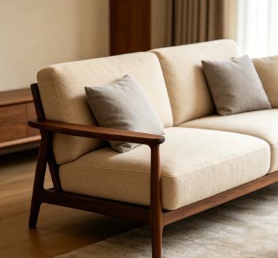 China Small Apartment Straight Sofa, No-Wash Tech Fabric, Living Room, Trendy Gentle Cream Style for sale