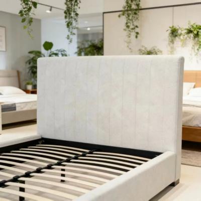 China High-Density Foam Padded Cream White Velvet Platform Bed for sale