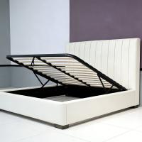 China Premium Cream Velvet Upholstered Platform Bed with Solid Frame for sale