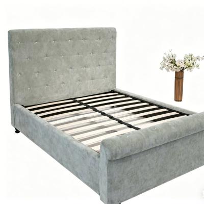 China Modern Scroll Arm Soft Velvet Bedroom Bed Frame for Queen Mattress for sale