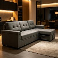 China Integrated Cup Holder Arm Linen Sofa Bed for Studio Flat Guest Accommodation for sale