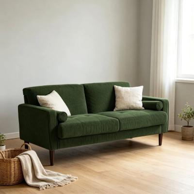 China Fashion Green Corduroy Two Seater Sofa with Wooden Legs for Home Living Room Interior Layout for sale