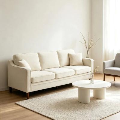 China Premium Soft Touch Cream Fabric Three Seater Sofa for Residential Living Room Decor Project for sale