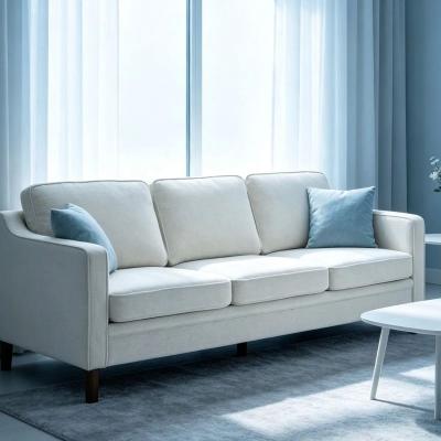 China Affordable Cream Fabric Three Seater Sofa for Rental Apartment Living Room Furnishing Project for sale