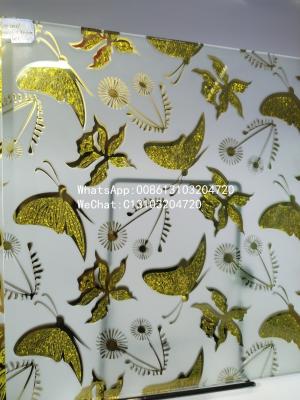 China 2mm-stijl glas wand decoratie glas High Safety Golden Decorative Glass IJs Titanium Glas Voor decoratie Te koop