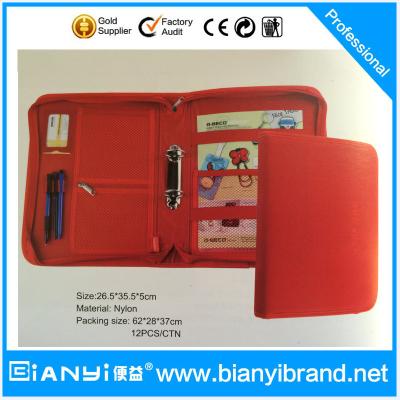 China A4 size PU waterproof zipper document bag in red color for sale