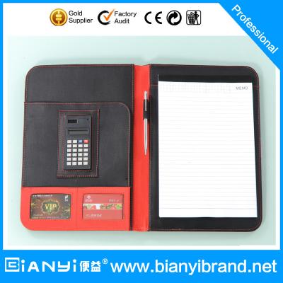 China Leather zipper portfolio with calculator & 20 sheets pad for sale