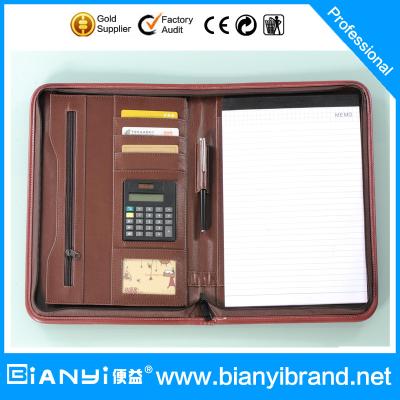 China PU Leather portfolio with pad and retractable handle for sale