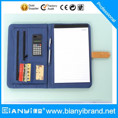 China PU Leather portfolio with closure in A4 size and pad for sale