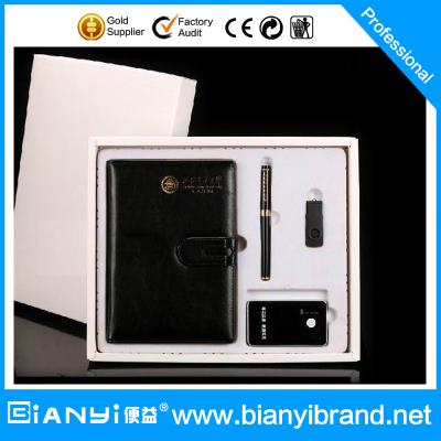 China pu leather promotional gift set notebook with buckle and pen power bank gift set promotion for sale