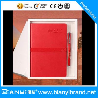 China 2014 hot sale Diary Notebook And Pen Set Stationery Set in red color with elastic closure for sale