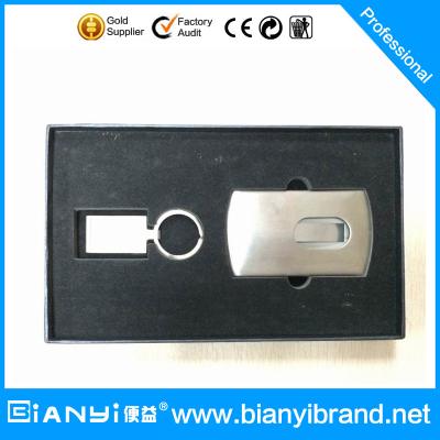 China Metal stainless steel business name card holder with metal keychain in box for gift for sale
