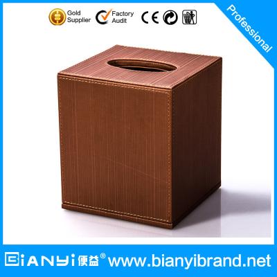 China Logo customized middle sized hotel leather products pu leather tissue box for sale