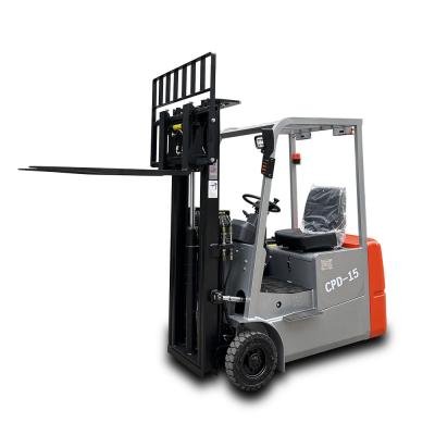 中国 1500kg 1.5t 3m 3輪電動フォークリフト 狭いチャネル使用のための高容量バッテリー電動フォークリフトトラック 販売のため