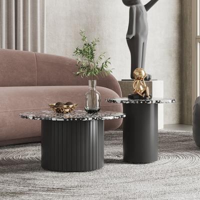 China Círculo de mármore bege da mesa de centro da sala de visitas com base de madeira à venda