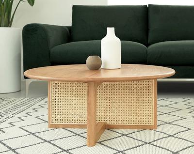 Cina Quercia bianca spessa di legno della tabella di tè del rattan rotondo creativo 20mm in vendita