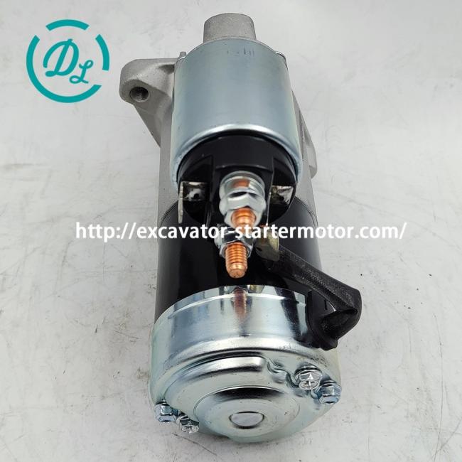 Excavator starter motor close-up view