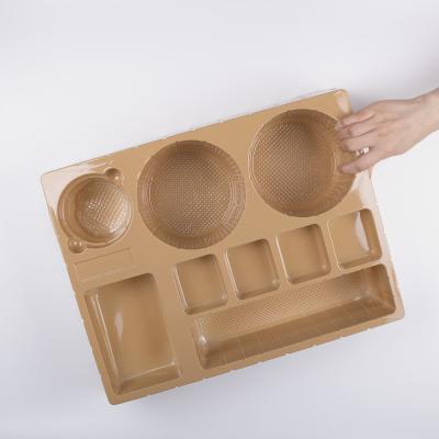 China Yellow 9 Compartment 41cm Plastic Food Tray Packaging for sale
