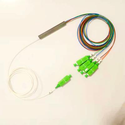中国 FTTH 1x4のSc/Apcのコネクターが付いている鋼鉄管のタイプ繊維光学PLCのディバイダー 販売のため