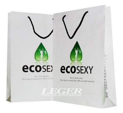 China White Printed Shopping Bags With Handles  , Promotional Paper Grocery Bags for sale
