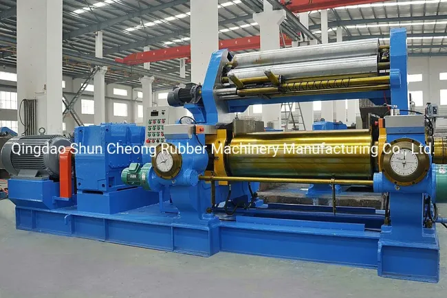 XK-560 Automatic Stock Blender Two Roll Open Mixing Mill operational view