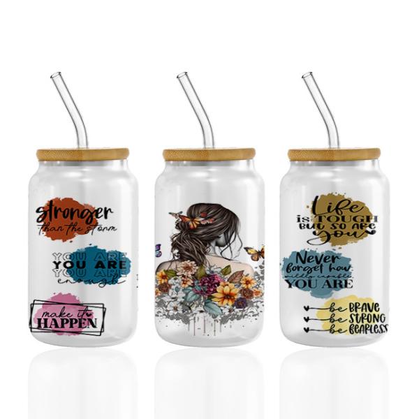Quality Custom Logo UV DTF Cup Wraps For Cups Wraps Libbey Glass Tumbler Spanish 16oz Tumbler for sale