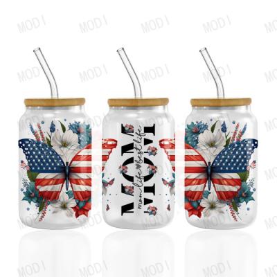 China UV DTF Cup Wrap Transfers voor Libbey Glass Tumbler met Custom Moedersdag ontwerpen Te koop