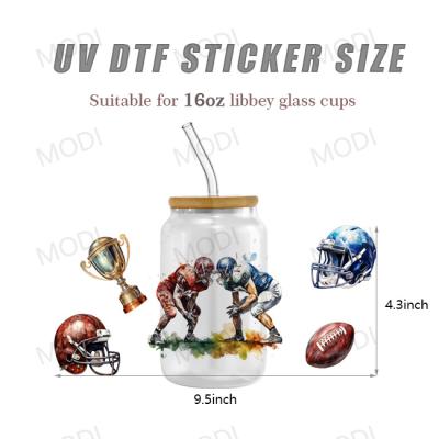 Cina UV DTF Transfer Cup Wrap Sticker per Tumbler di vetro Logo personalizzato Rugby Sports Balls 16Oz in vendita