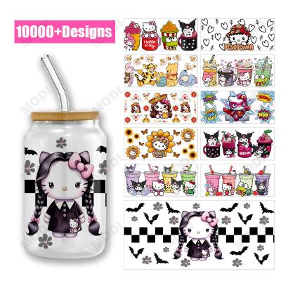 Cina 10000+ Disegni Nuovi Disegni Personaggio di cartone animato UV DTF Coppa Wrap Trasferimento Adesivo Per Libbey bottiglia di vetro 16oz Coppe Tazze in vendita