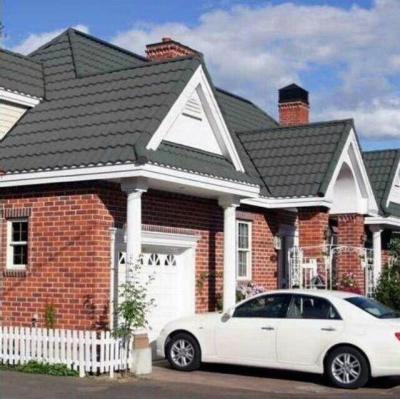 China colorful stone chips and durable Al-Zn base plate Stone coated metal roofing materials for sale