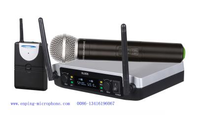 China LS-7350  UHF Dual channel  wireless microphone system with plastic box / shure style hot sell for sale