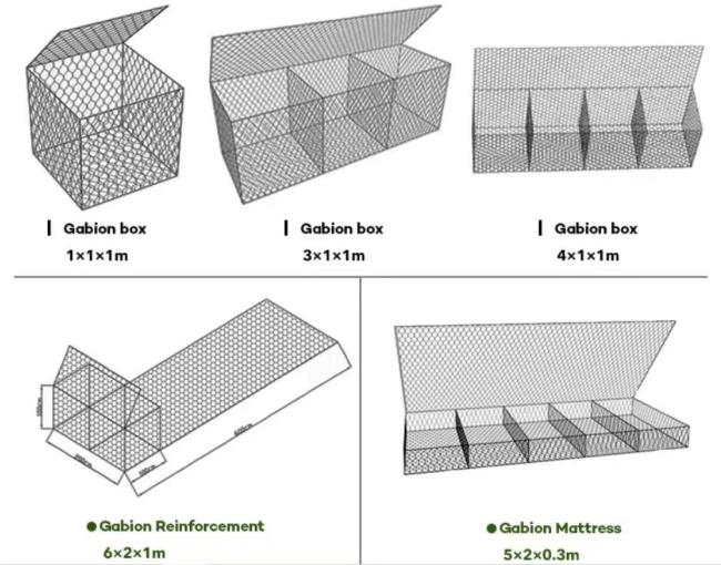 Double twisted hexagonal steel mesh gabion cages installed as retaining wall
