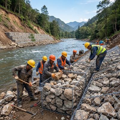 China River Bank Protect Gabion Basket 2mm-4mm Hot Dipped Galvanized Wire Gabion Mesh Cage for sale