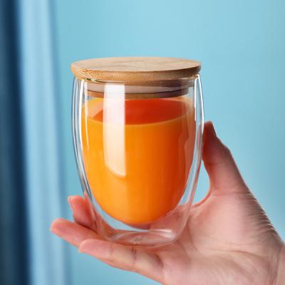 Cina tazze da caffè di vetro doppie di 250ml 350ml 450ml con il coperchio di bambù in vendita