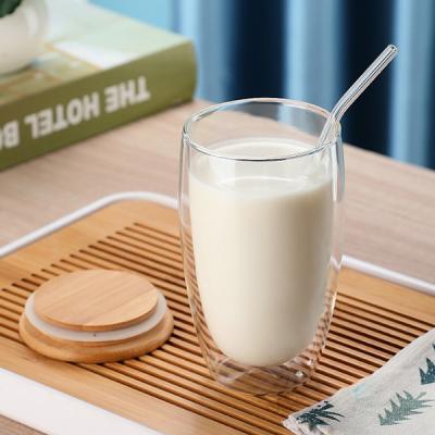 Cina tazze da caffè di vetro doppie di 250ml 350ml 450ml con il coperchio di bambù in vendita