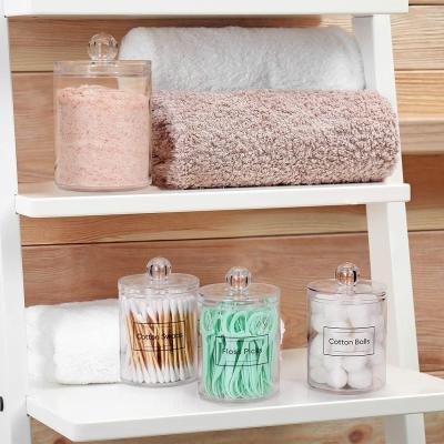 Cina Chiari contenitori di stoccaggio di plastica della scatola metallica del bagno dell'erogatore del supporto del tampone di cotone in vendita
